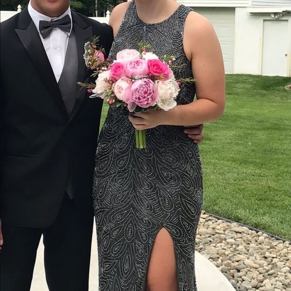 Primavera Couture | Dresses | Primavera Dark Gray High Neck Beaded ...